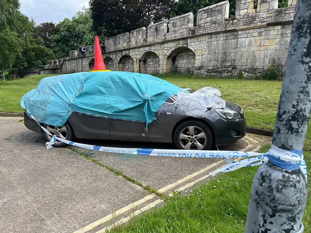 Smashed up car taped off by police near York city walls | YorkMix | YorkMix